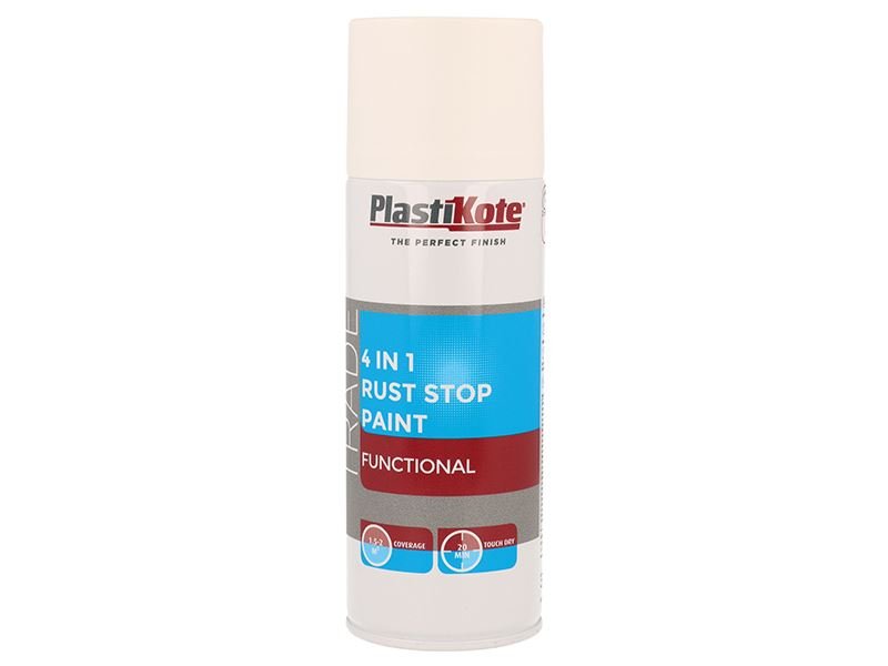 Plastikote Trade 4-In-1 Rust Stop Spray Paint White 400ml